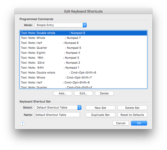 Edit Keyboard Shortcuts Dialog Box